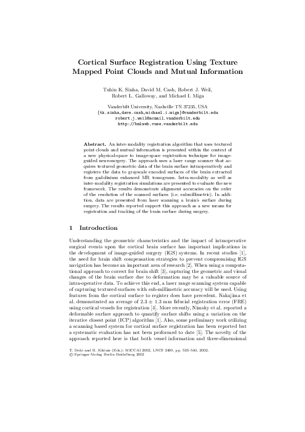 (PDF) Cortical surface registration using texture mapped point clouds and mutual information