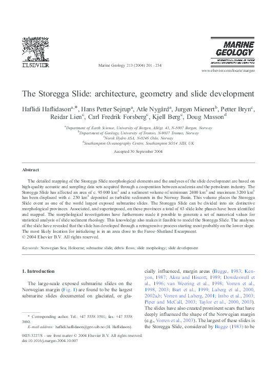 (PDF) The Storegga Slide: architecture, geometry and slide development