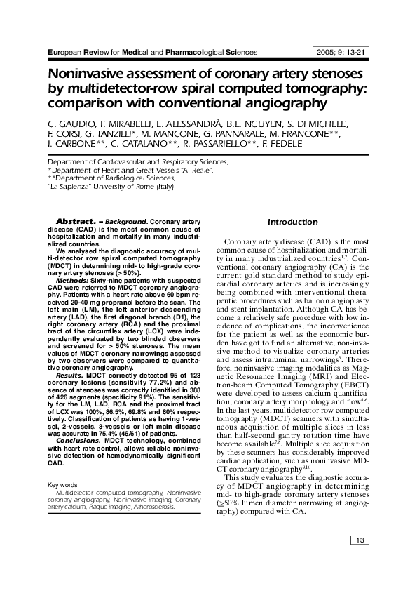 (PDF) Noninvasive assessment of coronary artery stenoses by ...
