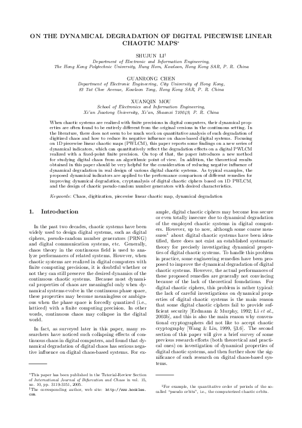(PDF) ON THE DYNAMICAL DEGRADATION OF DIGITAL PIECEWISE LINEAR CHAOTIC MAPS