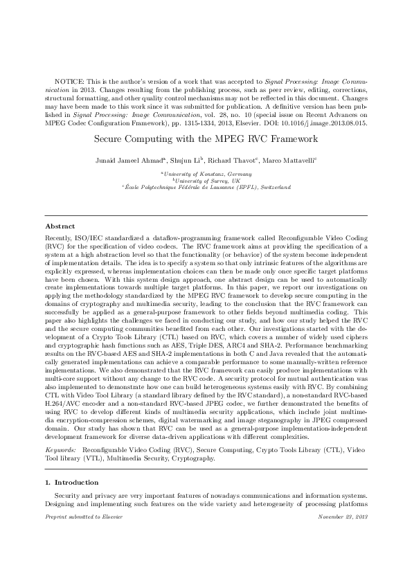 Pdf Secure Computing With The Mpeg Rvc Framework
