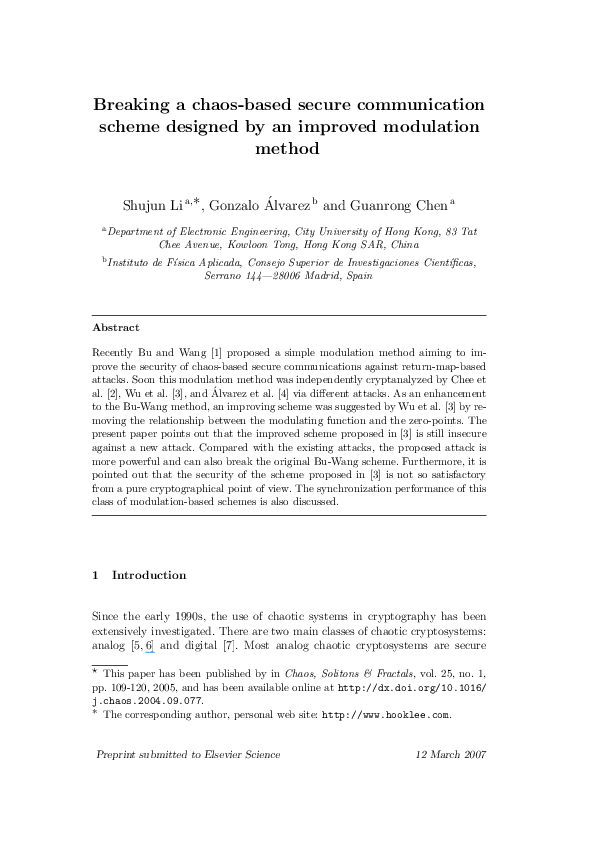 (PDF) Breaking a chaos-based secure communication scheme designed by an improved modulation method