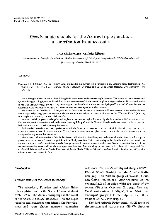 (PDF) Geodynamic Models for the Azores Triple Junction: a Contribution ...