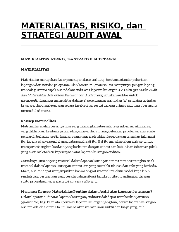 (DOC) MATERIALITAS, RISIKO, dan STRATEGI AUDIT AWAL