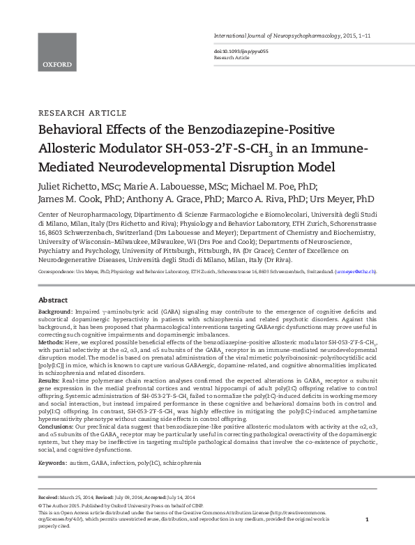 (PDF) Behavioral Effects of the Benzodiazepine-Positive Allosteric ...