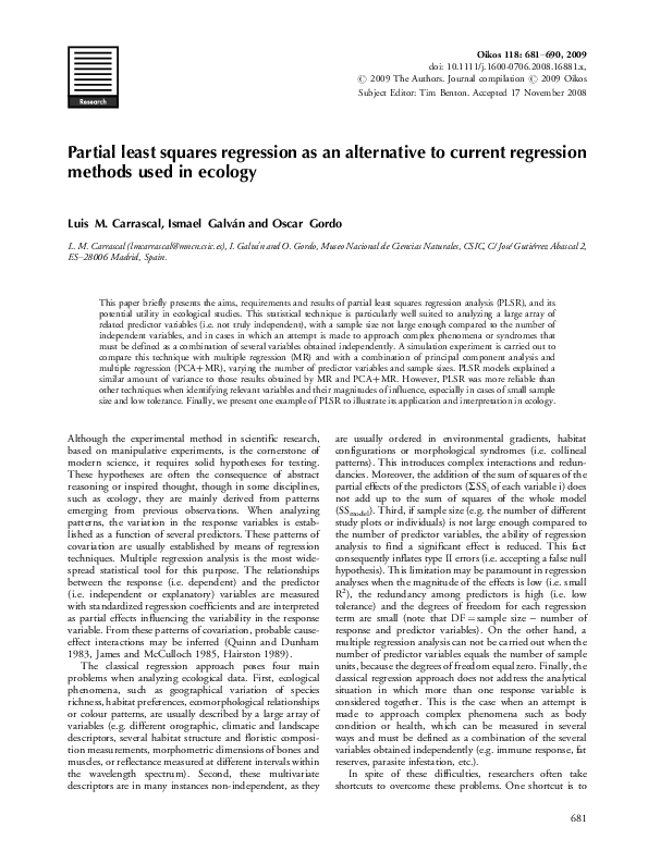 Pdf Partial Least Squares Regression As An Alternative To Current Regression Methods Used In