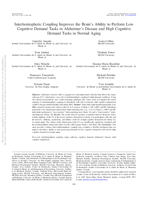 (PDF) Interhemispheric coupling improves the brain’s ability to perform low cognitive demand ...