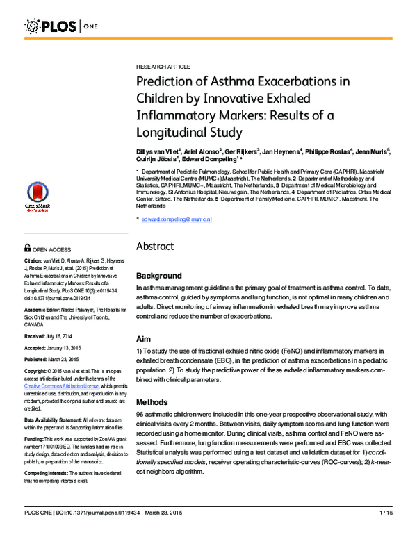 (PDF) Prediction of asthma exacerbations in children: results of a one ...