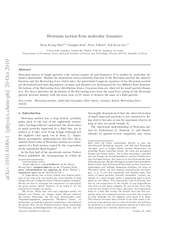 (PDF) Brownian motion from molecular dynamics