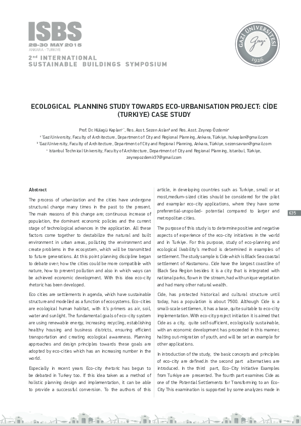 (PDF) ECOLOGICAL PLANNING STUDY TOWARDS ECO URBANISATION PROJECT