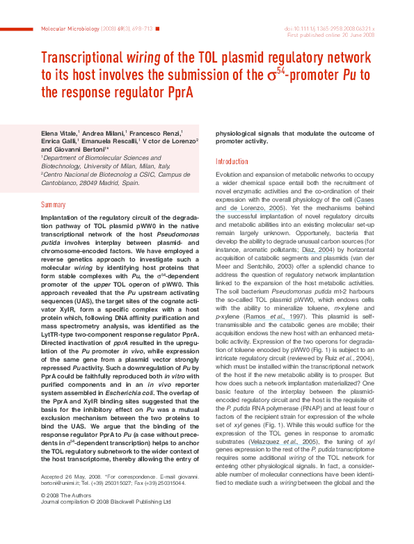 (PDF) Transcriptional wiring of the TOL plasmid regulatory network to ...
