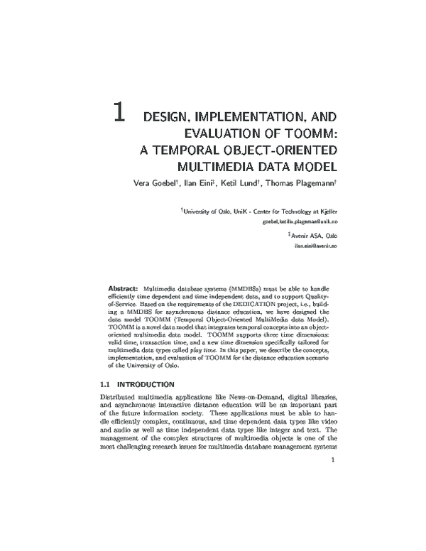 (PDF) Design, Implementation, and Evaluation of TOOMM: A Temporal Object-Oriented Multimedia ...