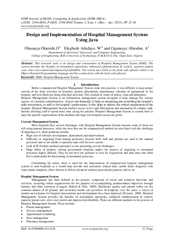 (PDF) Design and Implementation of Hospital Management System Using Java