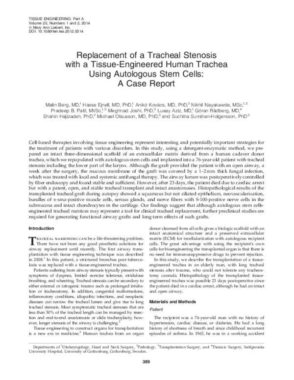 (PDF) Berg Replacement Of A Tracheal Stenosis With A Tissue-Engineered ...