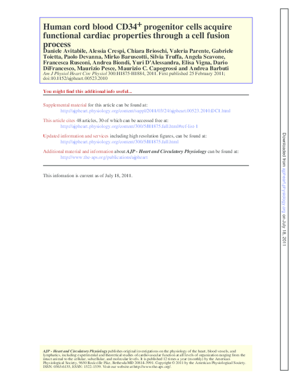 (PDF) Human cord blood CD34+ progenitor cells acquire functional ...