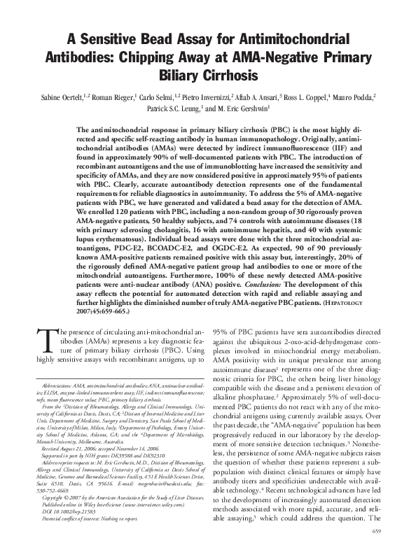(PDF) A sensitive bead assay for antimitochondrial antibodies: Chipping ...
