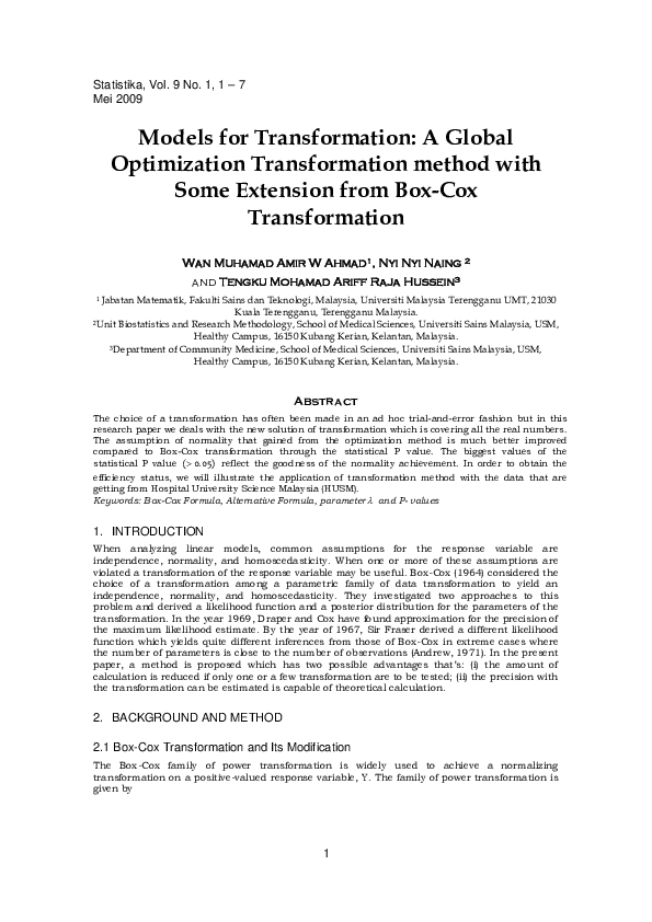 (PDF) Models for Transformation: A Global Optimization Transformation ...