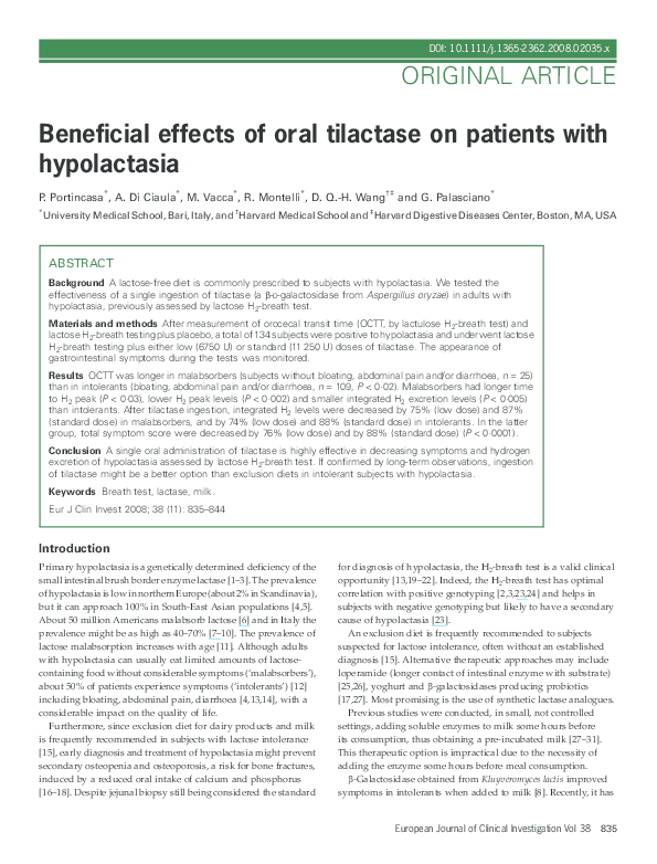 (PDF) Beneficial effects of oral tilactase on patients with hypolactasia