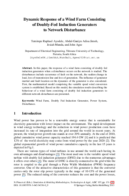 (PDF) Dynamic Response of a Wind Farm Consisting of Doubly-Fed ...