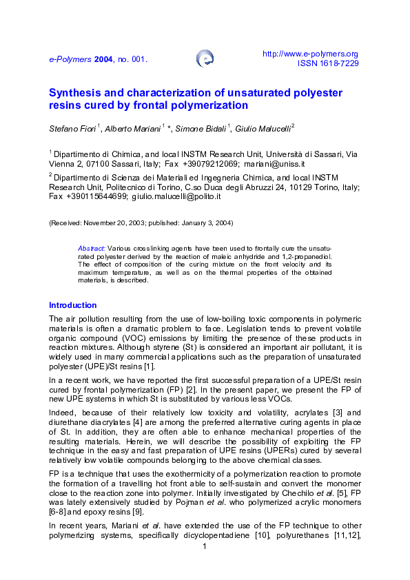 (PDF) Synthesis and characterization of unsaturated polyester resins ...