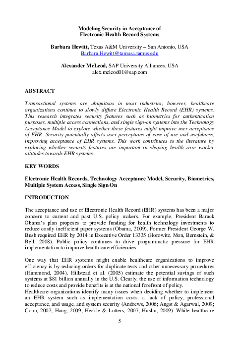 PDF Modeling Security In Acceptance Of Electronic Health Record Systems Alexander McLeod pdf-modeling-security-in-acceptance-of-electronic-health-record-systems-alexander-mcleod