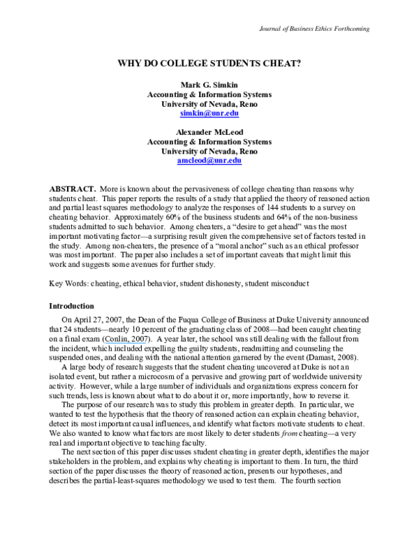 (PDF) Why Do College Students Cheat?
