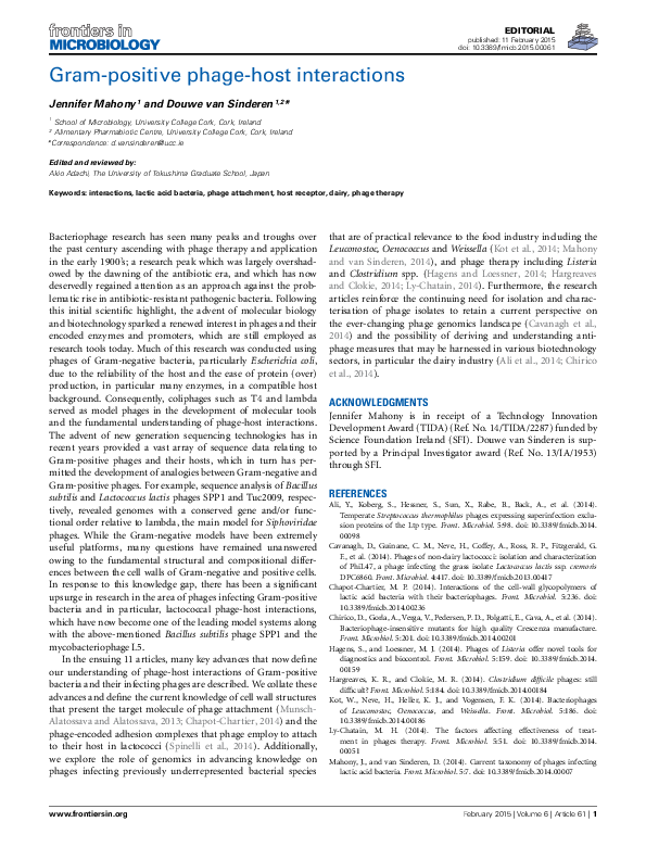 (PDF) Gram-positive phage-host interactions