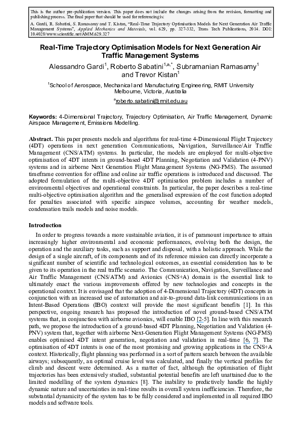 (PDF) Real-Time Trajectory Optimisation Models for Next Generation Air ...