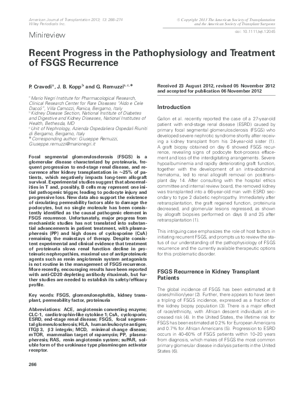 (PDF) Recent Progress in the Pathophysiology and Treatment of FSGS ...
