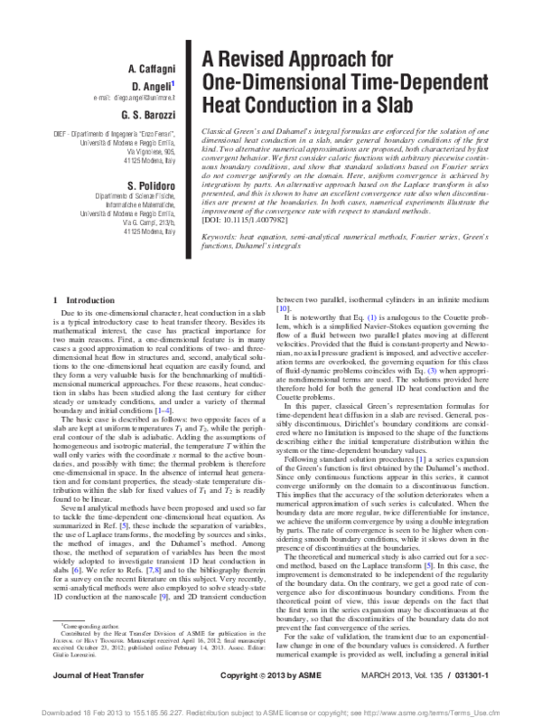 Pdf A Revised Approach For One Dimensional Time Dependent Heat Conduction In A Slab