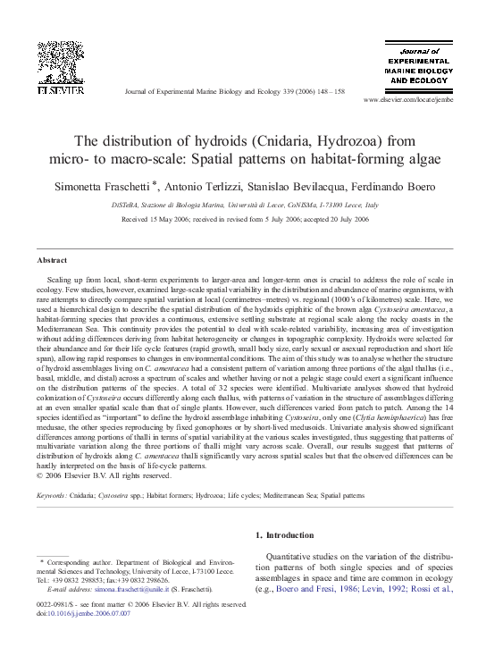 (PDF) The distribution of hydroids (Cnidaria, Hydrozoa) from micro- to ...