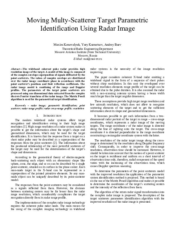 (PDF) Moving multy-scatterer target parametric identification using radar image