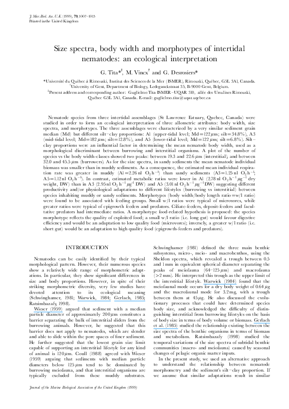(PDF) Size spectra, body width and morphotypes of intertidal nematodes ...