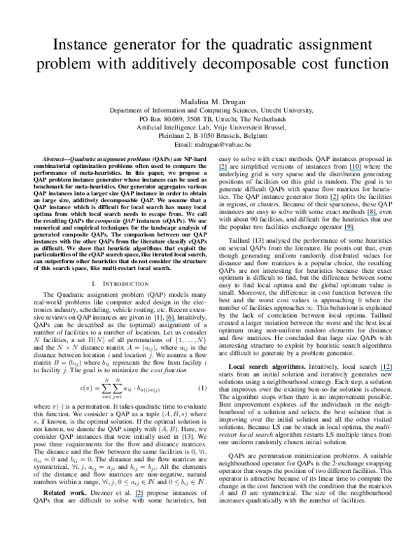 (PDF) Instance generator for the quadratic assignment problem with additively decomposable cost ...