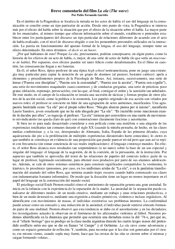 (PDF) Sobre La ola (The wave, 1981) de Alexander Grasshoff