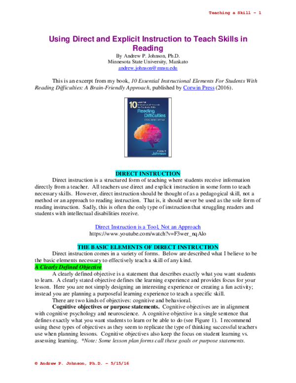 (PDF) USING DIRECT AND EXPLICIT INSTRUCTION TO TEACH SKILLS IN READING