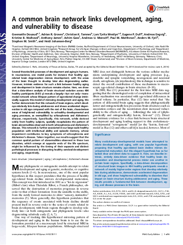 Pdf A Common Brain Network Links Development Aging And Vulnerability To Disease