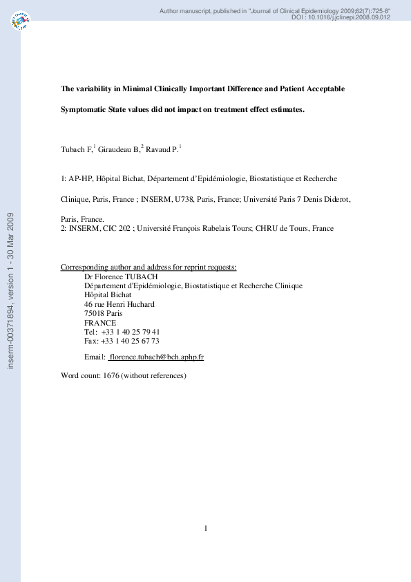 (PDF) The variability in minimal clinically important difference and patient acceptable ...