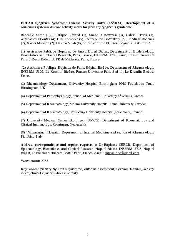 (PDF) EULAR Sjogren's Syndrome Disease Activity Index (ESSDAI) is ...