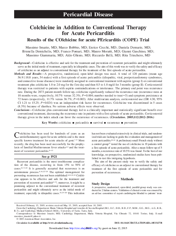 (PDF) Colchicine in Addition to Conventional Therapy for Acute ...