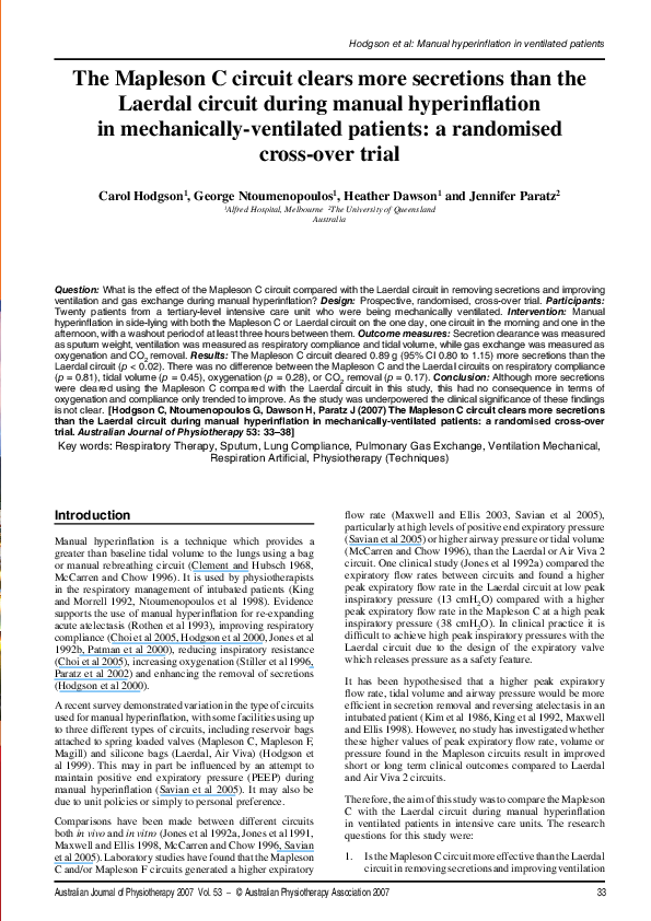 (PDF) The Mapleson C circuit clears more secretions than the Laerdal ...