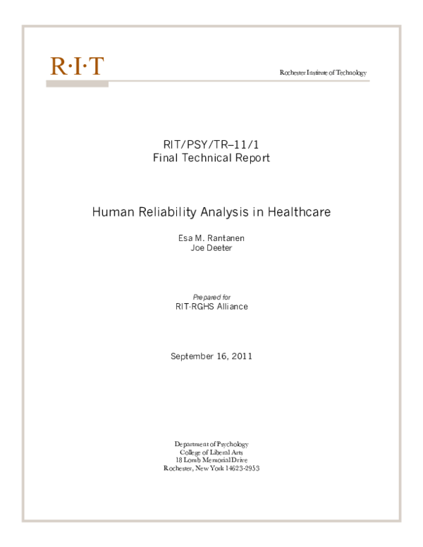 (PDF) Human Reliability Analysis in Healthcare