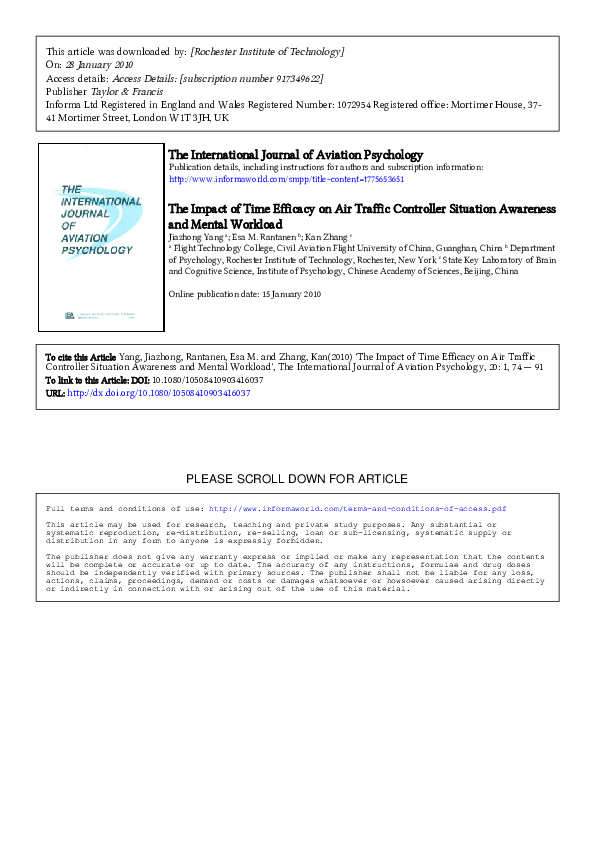 Pdf The Impact Of Time Efficacy On Air Traffic Controller Situation Awareness And Mental Workload