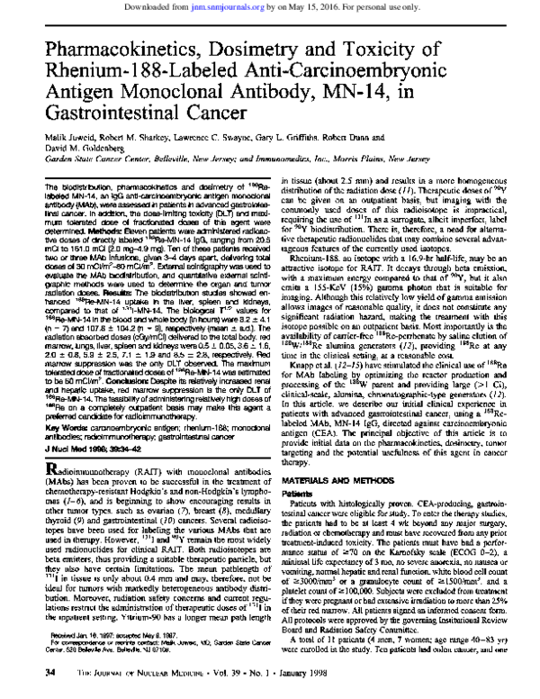 (PDF) Pharmacokinetics, dosimetry and toxicity of rhenium-188-labeled ...