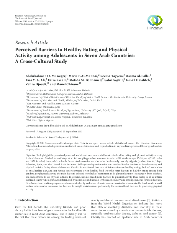 (PDF) Perceived Barriers to Healthy Eating and Physical Activity among ...