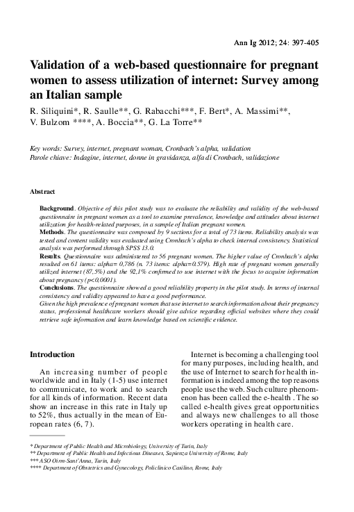 (PDF) Validation of a web-based questionnaire for pregnant women to ...