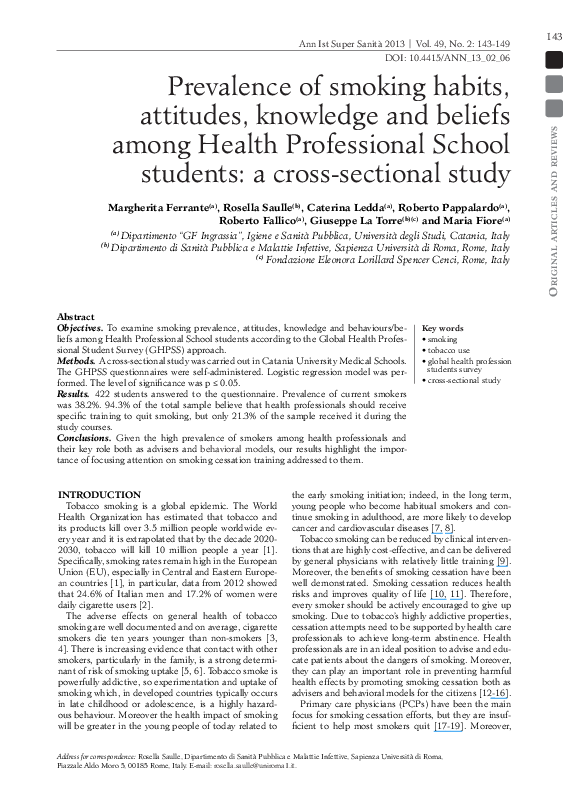 (PDF) Prevalence of smoking habits, attitudes, knowledge and beliefs ...