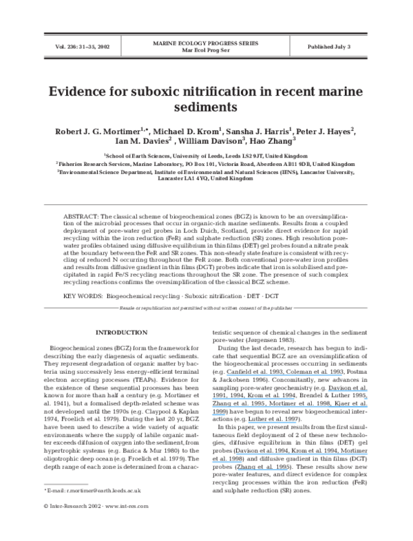 (PDF) Evidence for suboxic nitrification in recent marine sediments