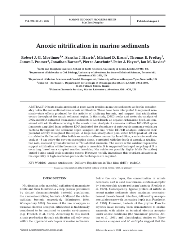 (PDF) Anoxic nitrification in marine sediments