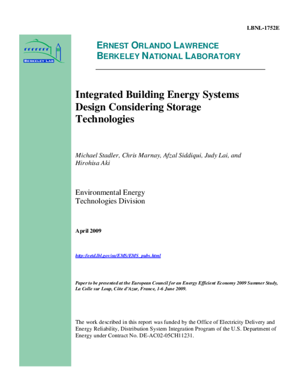 (PDF) Integrated Building Energy Systems Design Considering Storage ...